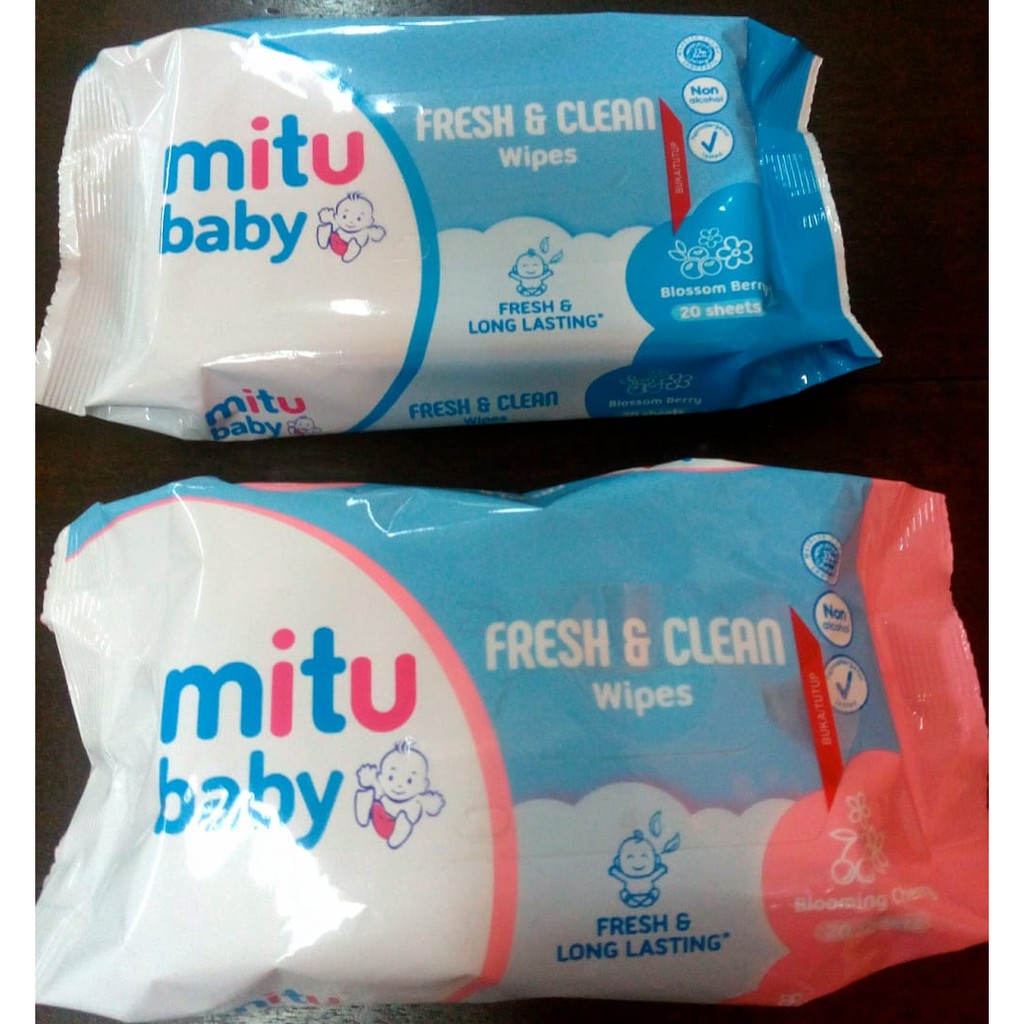 Jual Tissue Basah Mitu Baby Wipes isi 20 Sheets Pink Chamomile Biru ...