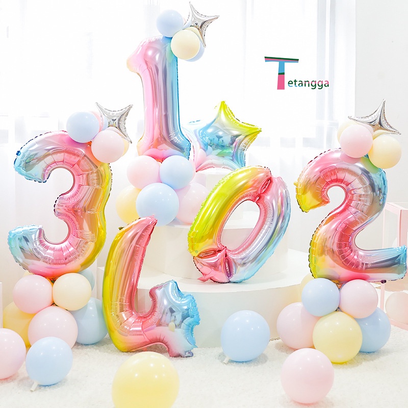 Jual Balon Foil Angka JUMBO Warna Rainbow 80cm / Balon Angka Rainbow ...