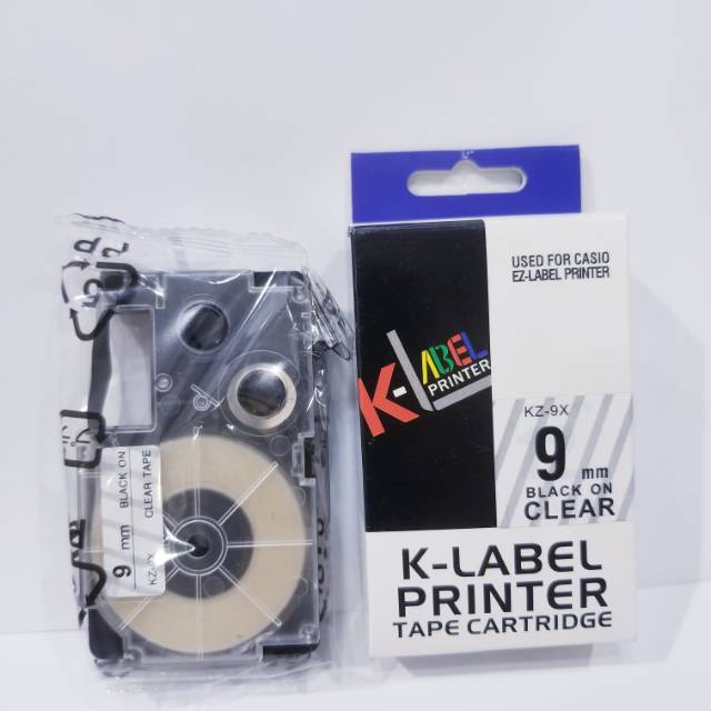 Jual k-label casio 9mm 9 mm clear used for casio ez label printer black on clear tape kz-9x ...