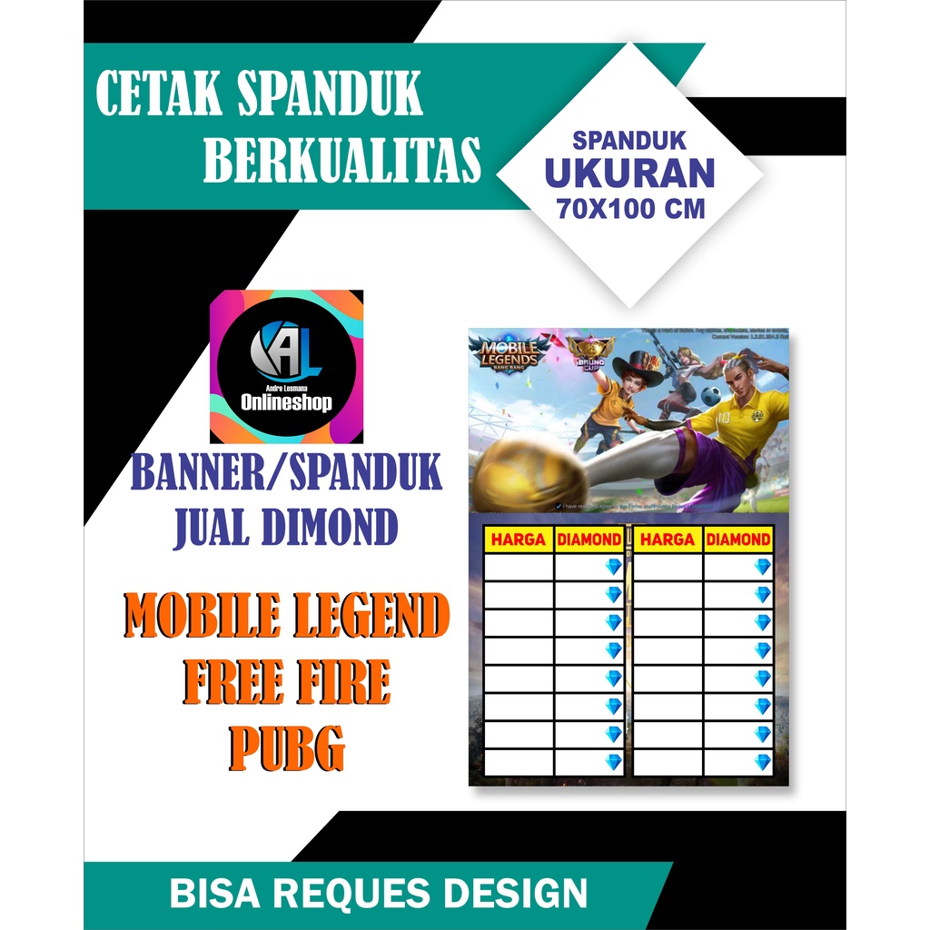 Jual Spanduk, Banner Jual Diamond PUBG, FREE FIRE, MOBILE LEGEND ...