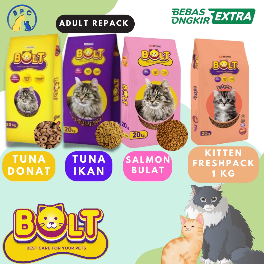 Jual Makanan Kucing BOLT Cat Food Adult Repack Bolt Kitten Freshpack 1 ...