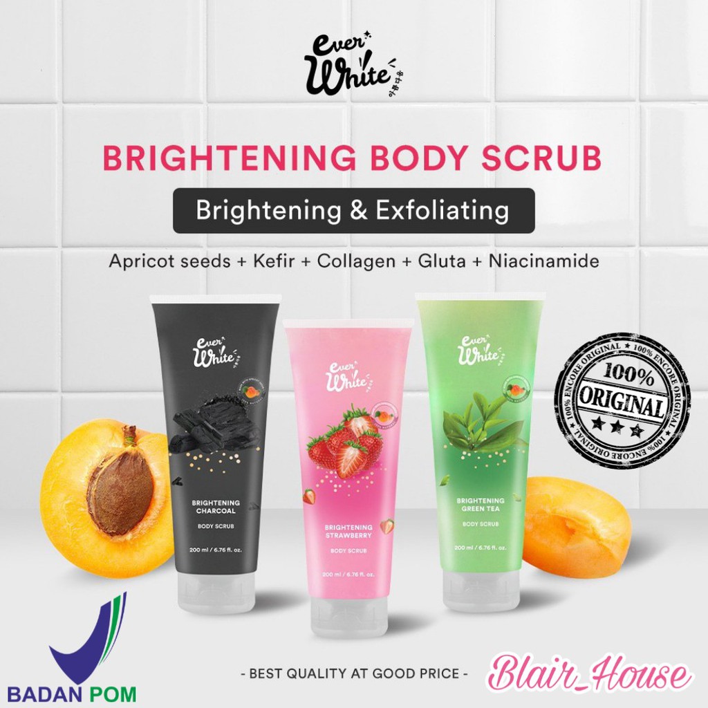 Jual EVERWHITE BODY SCRUB / LULUR BADAN / TUBUH / GREEN TEA / CHARCOAL ...