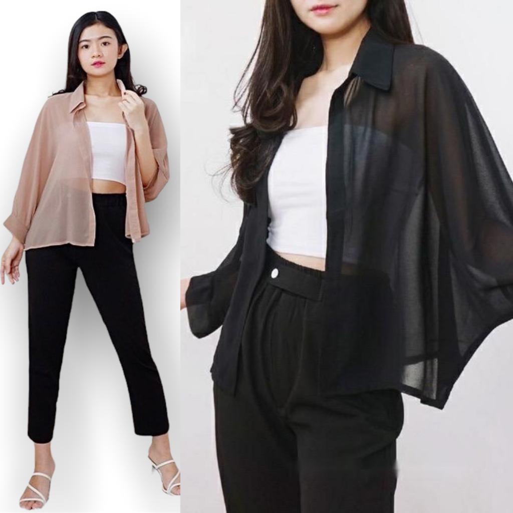 Jual GNT - Feli Cardigan Outer Hitam Putih Cream Abu Batwing Wanita ...