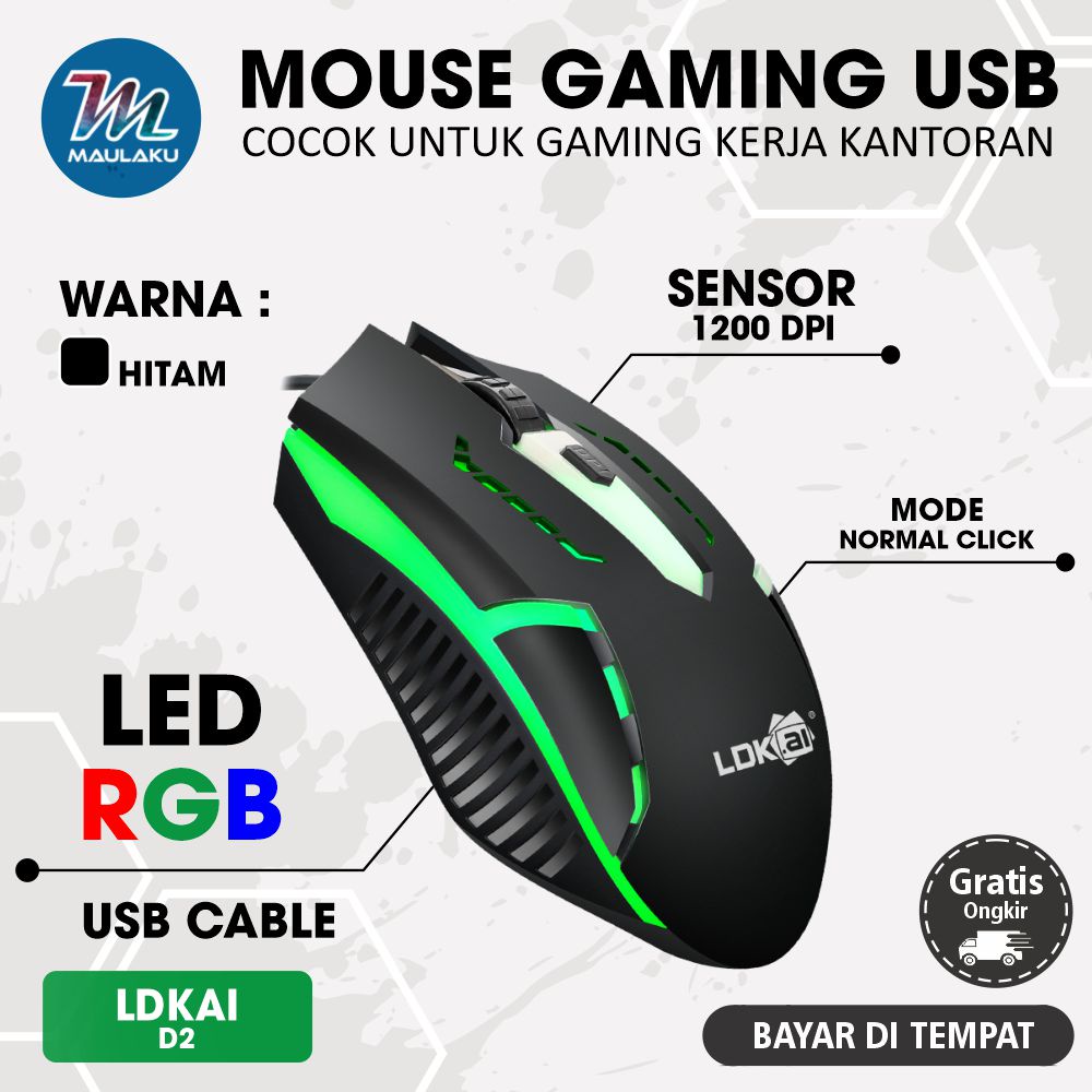 Jual Mouse Gaming LED RGB 1200 DPI For Laptop Komputer PC | Shopee ...