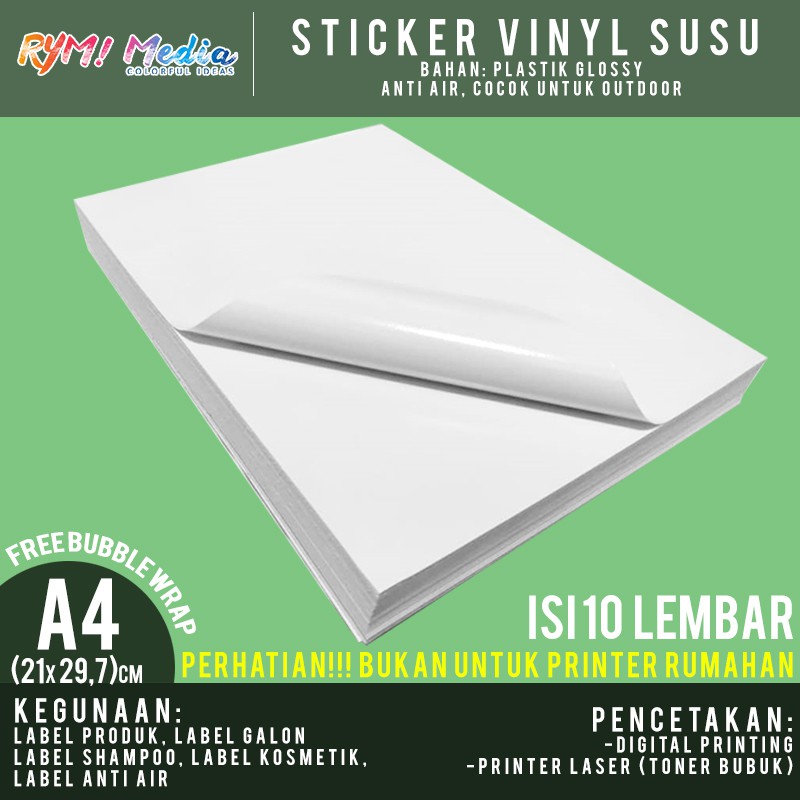 Jual Sticker Vinyl Glossy A4 isi 10 Lembar / Stiker Vinyl Susu ...