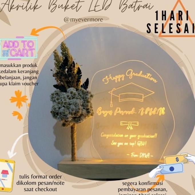Jual Buket Akrilik LED Batrai Custom Akrilik LED Kado Wisuda Ulang ...