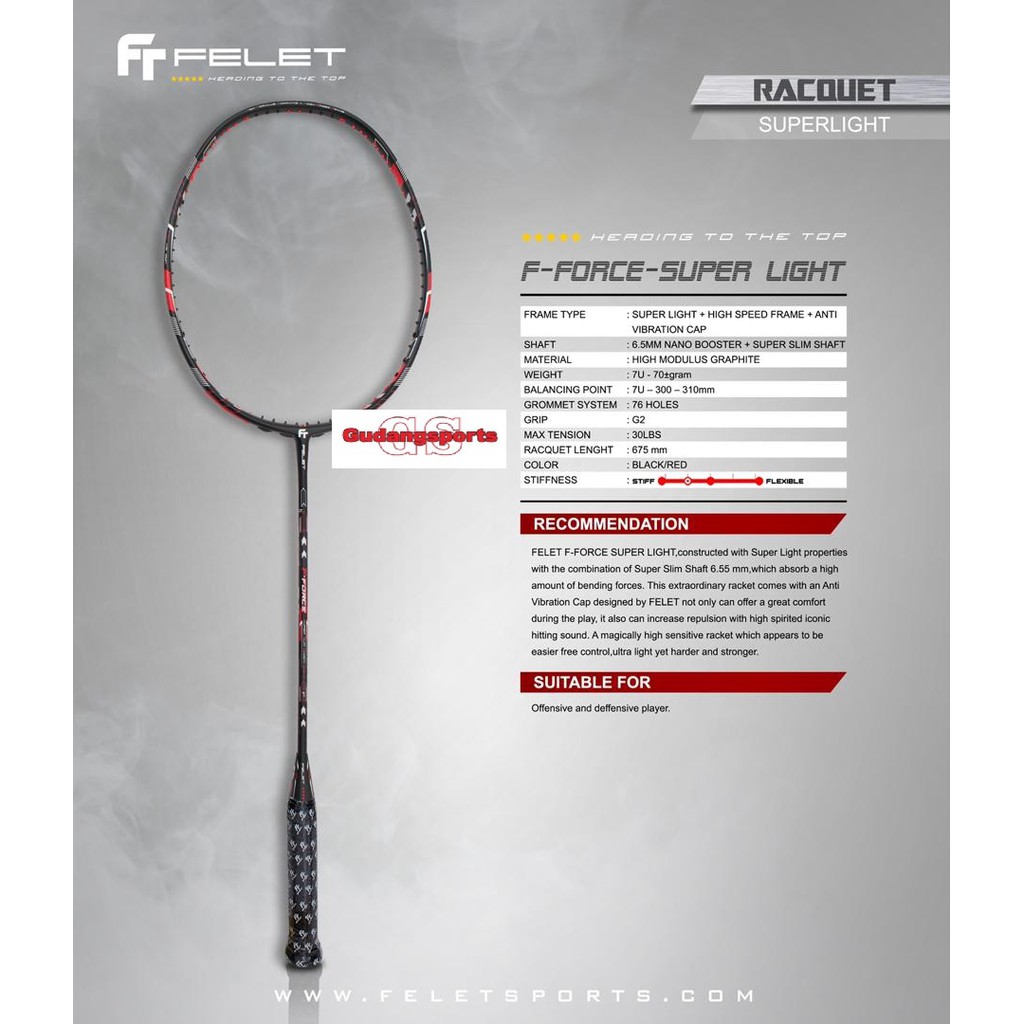 Jual RAKET BADMINTON FLEET FELET F-FORCE SUPER LIGHT BLACK/RED ORIGINAL ...
