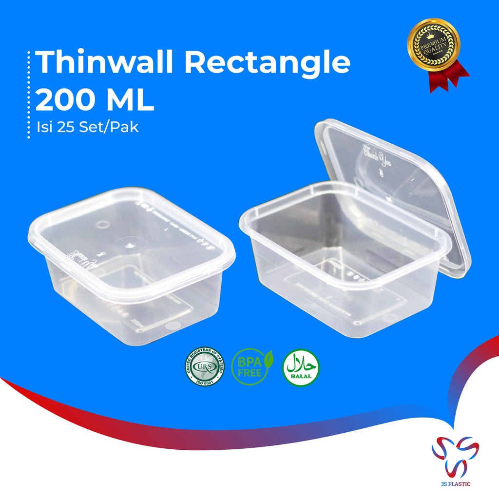 Jual Thinwall Food Container Rectangle 200 Ml Thinwall Persegi