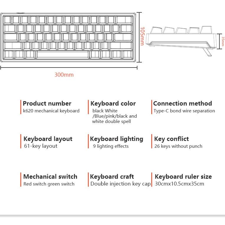 Jual (K2K3) LEAVEN K620 keyboard mechanical tkl rgb murah type-c wired ...