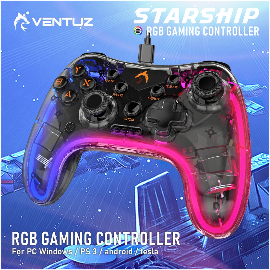 Jual Gamepad Ventuz Starship RGB dual vibration transparant | Shopee ...