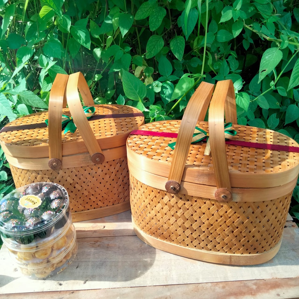 Jual Rantang bambu oval Panjang 30cm tinggi 19cm Packaging hampers kue ...