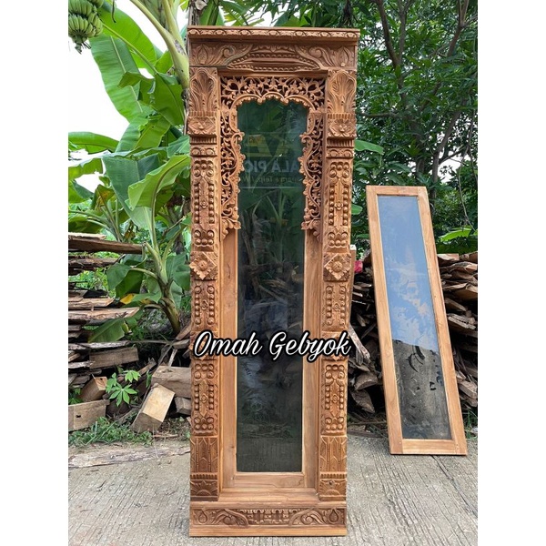 Jual Jendela Ukir variasi kaca jati solid ukiran alusan Jawa 60x170 cm ...