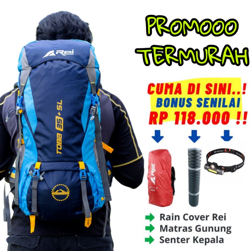 Jual Paket tas gunung keril carrier rei Toba 35 + 5L INCLUDE RAINCOVER - Ransel arei toba 40L ...