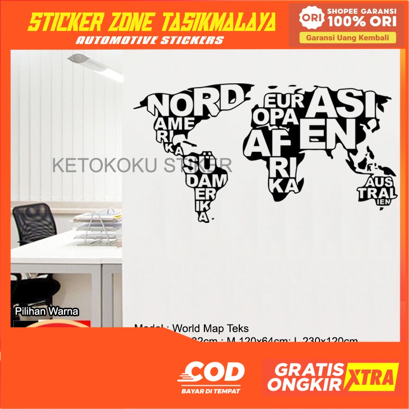Jual ORIGINAL Stiker Dinding World Map Peta Dunia Kantor Cafe Resto ...