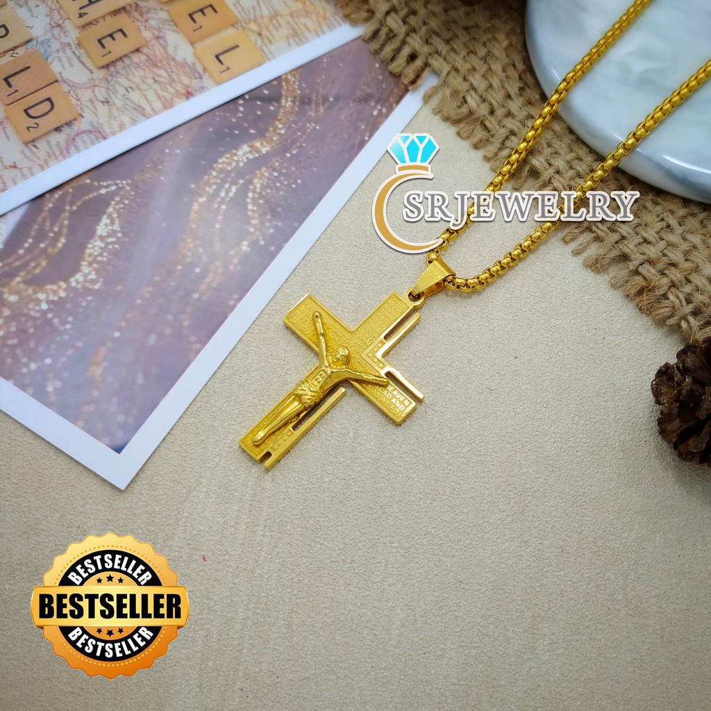 Jual Kalung Salib Emas Titanium / Aksesoris Pria Keren Panjang Rantai ...
