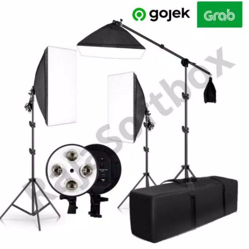 Jual Perlengkapan Studio Foto Softbox 4 Socket E27 + Boom Arm Lighting ...