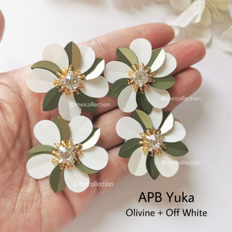 Jual payet rangkai bunga 3d APB Yuka sage green olivine off white ...