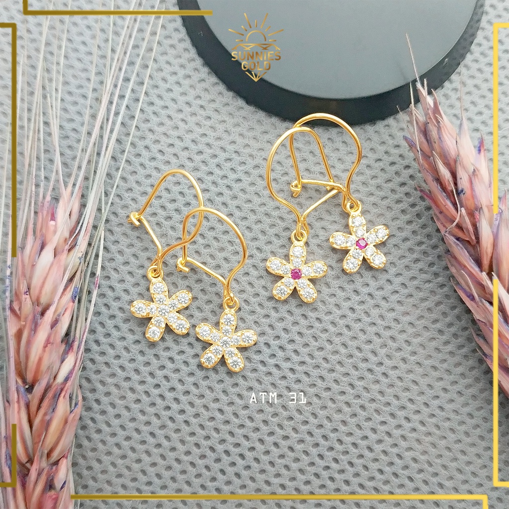 Jual ANTING WANITA EMAS ASLI KADAR 300 MOTIF BUNGA FLOWER KOMBINASI ...