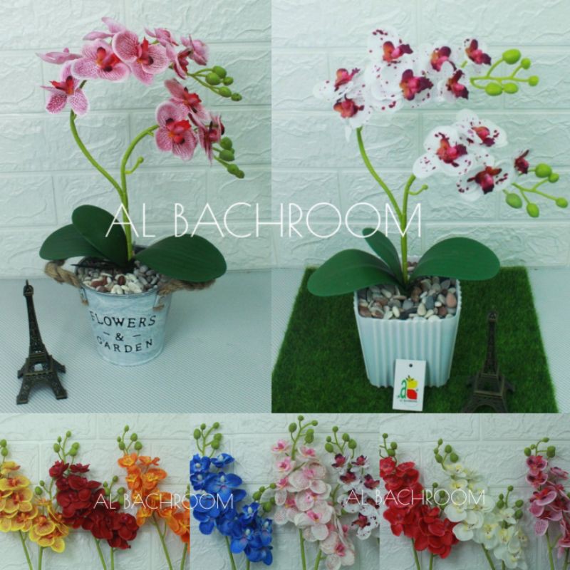 Jual RB6064 PAKET BUNGA ANGGREK HIAS VAS BATU DEKORASI RUMAH ARTIFICIAL ...