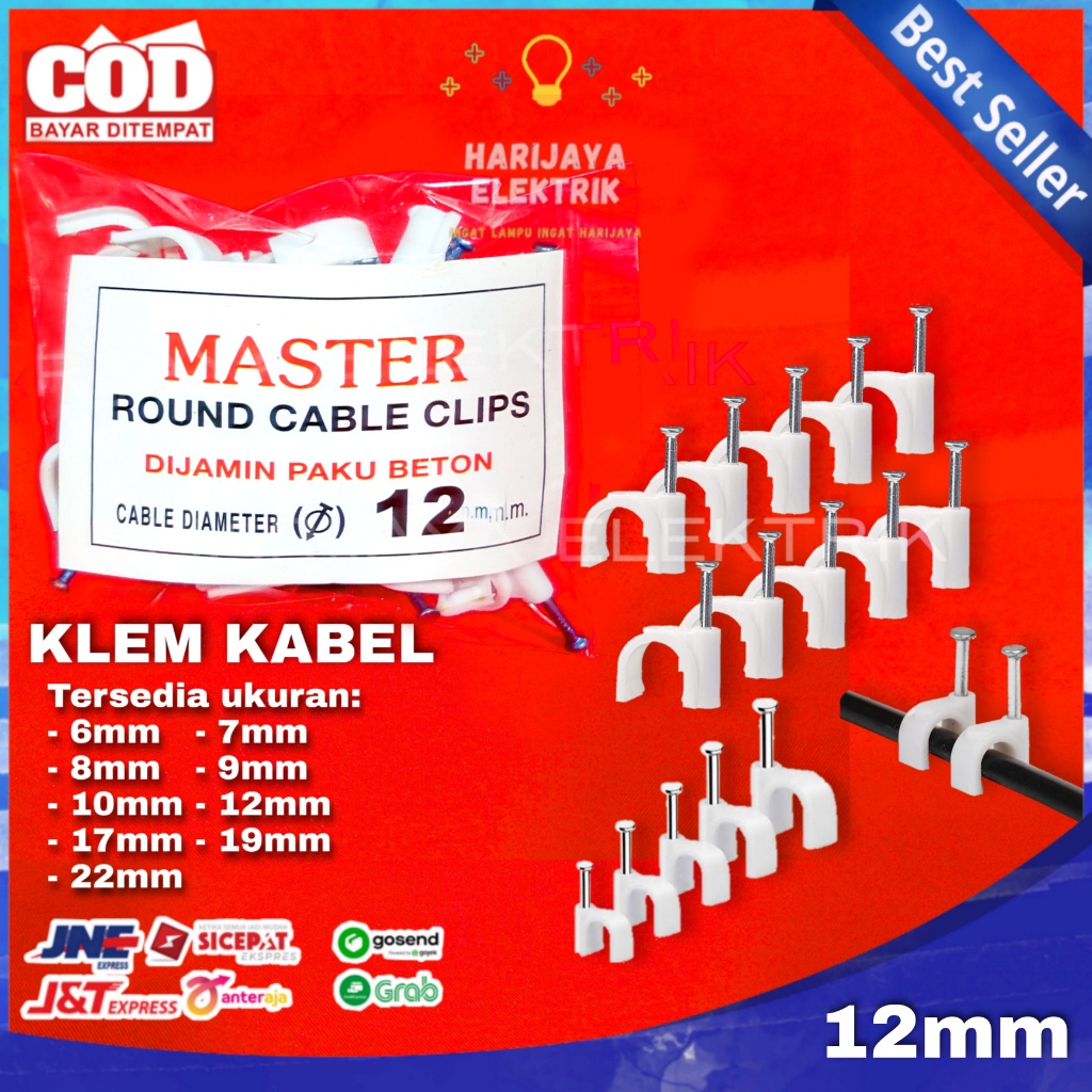 Jual MASTER KLEM KABEL KLIP PAKU BETON 12MM CLAMP CABLE CLIPS ISI 50 ...