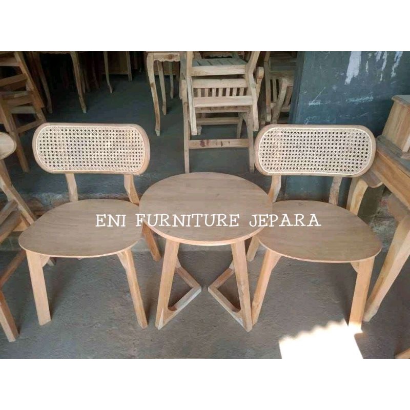 Jual Set Kursi Cafe Jepara - Kursi Makan Rotan Kayu Jati - Kursi Teras Retro Scandinavian - Meja ...