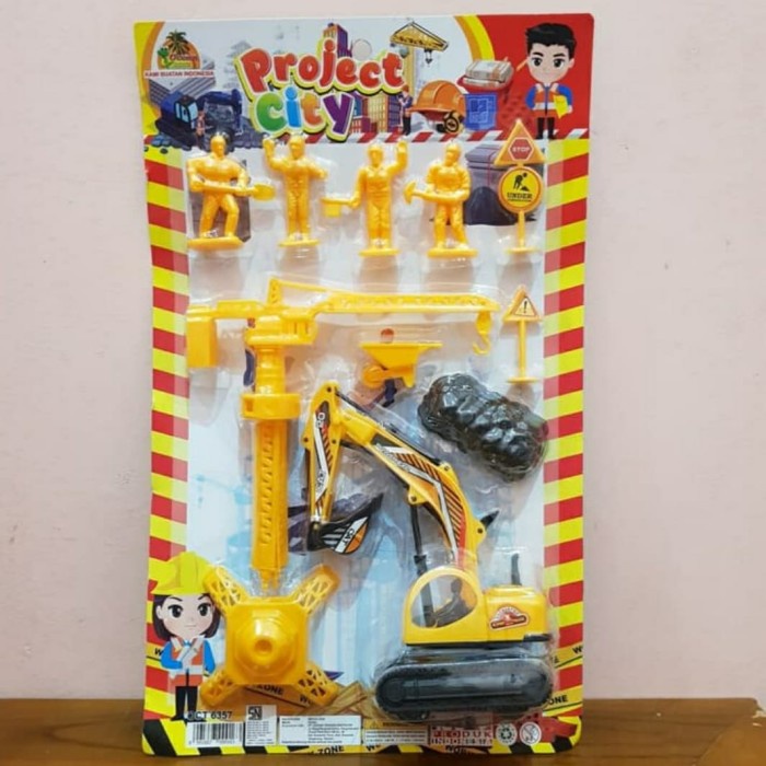 Jual mainan set kontruksi excavator bangunan - mainan set orang proyek ...