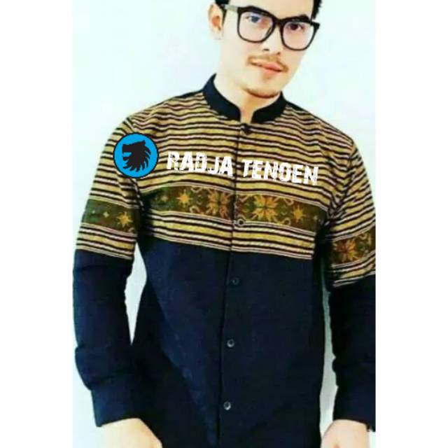 Jual Kemeja tenun songket hitam list kuning | Shopee Indonesia