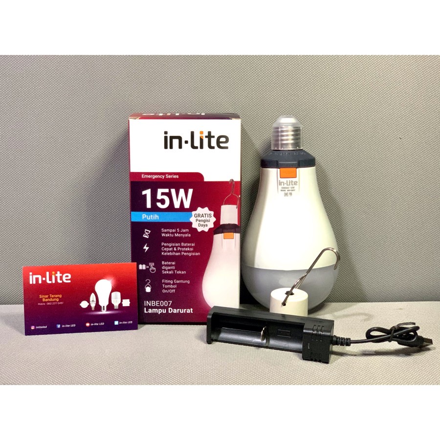 Jual LAMPU EMERGENCY LED INLITE + HANGER + BATTERY 15W 15 WATT - INBE007 | Shopee Indonesia