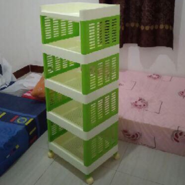 Jual Lemari buku rak bumbu dapur keranjang roda plastik homeschool paud ...