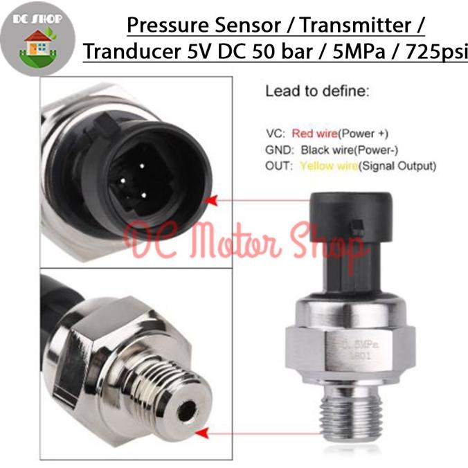 Jual Pressure Sensor / Transmitter / Tranducer 5V Dc 5 Bar / 0.5Mpa ...
