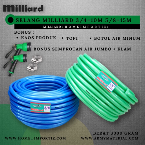 Jual Selang Air Milliard 3/4 10M dan 5/8 15M Elastis Super Flex Original / Bonus Semprotan Air ...