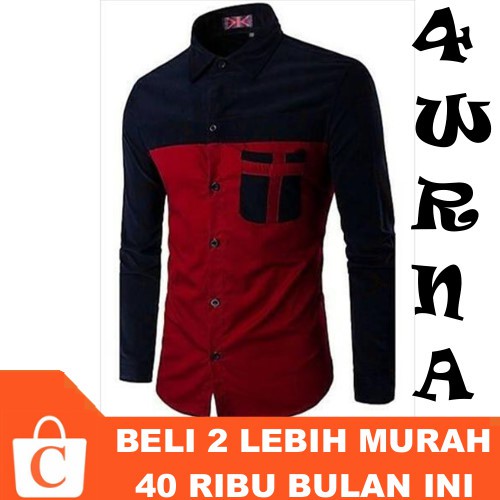 Jual (4Warna-L XL) Kemeja Pria Lengan Panjang Finlandia Warna Merah ...