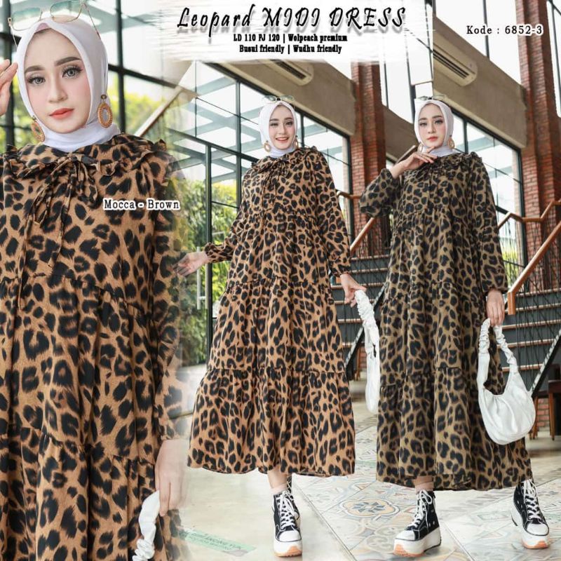 Jual GAMIS LEOPARD MIDI DRESS HOMEDRESS WOLFIS BUSUI MOTIF MACAN LD 110 ...