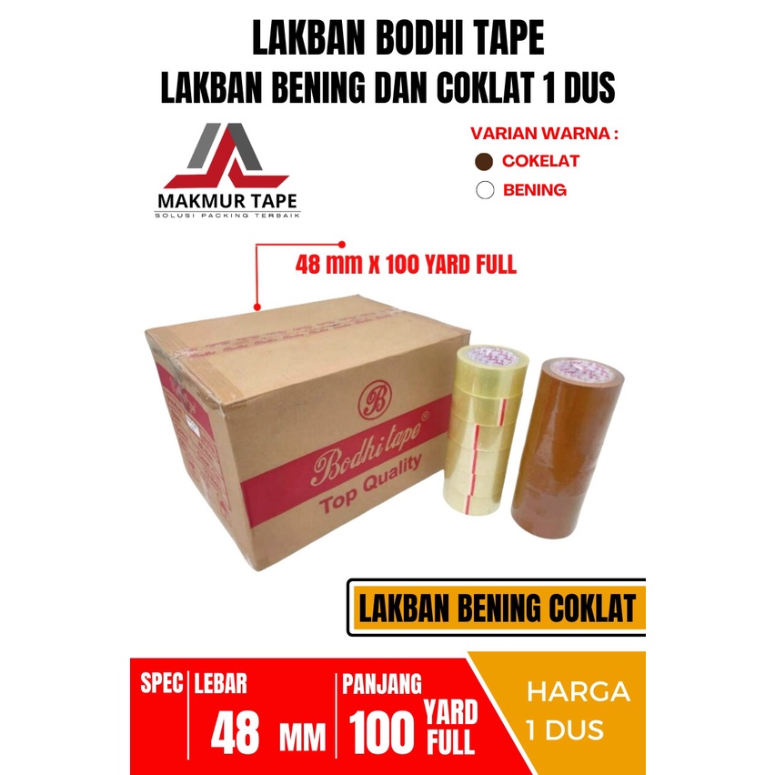 Jual LAKBAN BENING COKLAT BODHI TAPE UK 48MM X 100YARD FULL 1 DUS 72 ROLL | Shopee Indonesia