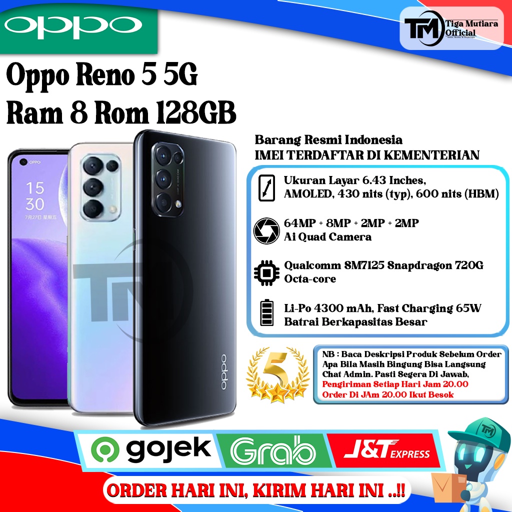 Jual Oppo Reno 5 5G Ram 8 Rom 128GB Segel Original & Bergaransi Resmi ...