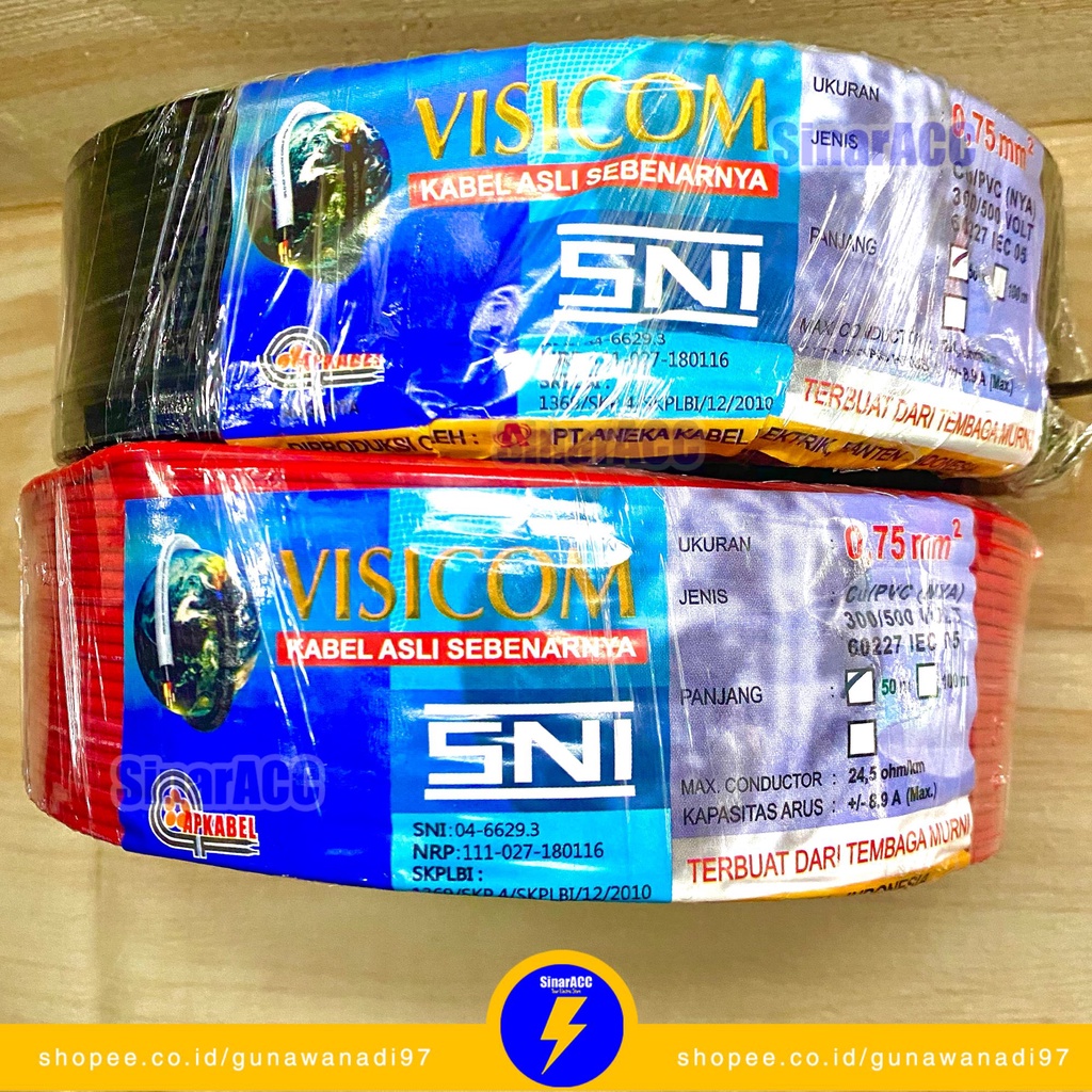 Jual [50 METER] Kabel Kawat Tembaga Murni 1x0.75mm SNI VISICOM 50 meter ...