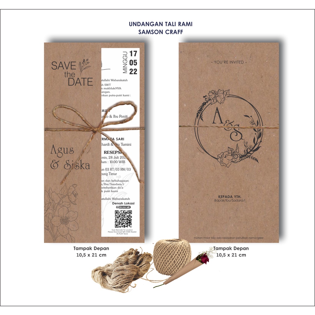 Jual UNDANGAN UNIK, Tali Rami, Samson Craff, Unik, Murah, Rustic ...