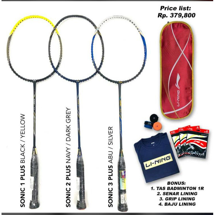 Jual FREE PASANG RAKET LINING SONIC 1 PLUS/SONIC 2 PLUS/SONIC 3 PLUS ...