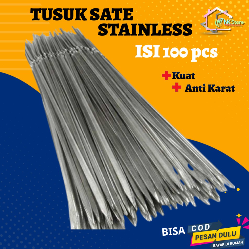 Jual 100 PCS Alat Tusuk Sate Stainless Steel Besi Panjang Skewers 100 ...