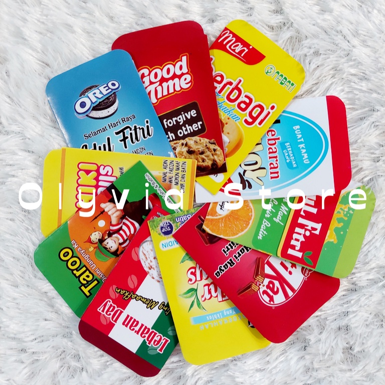 Jual ISI 10 Amplop lebaran unik motif snack jajan minuman kertas glossy ...