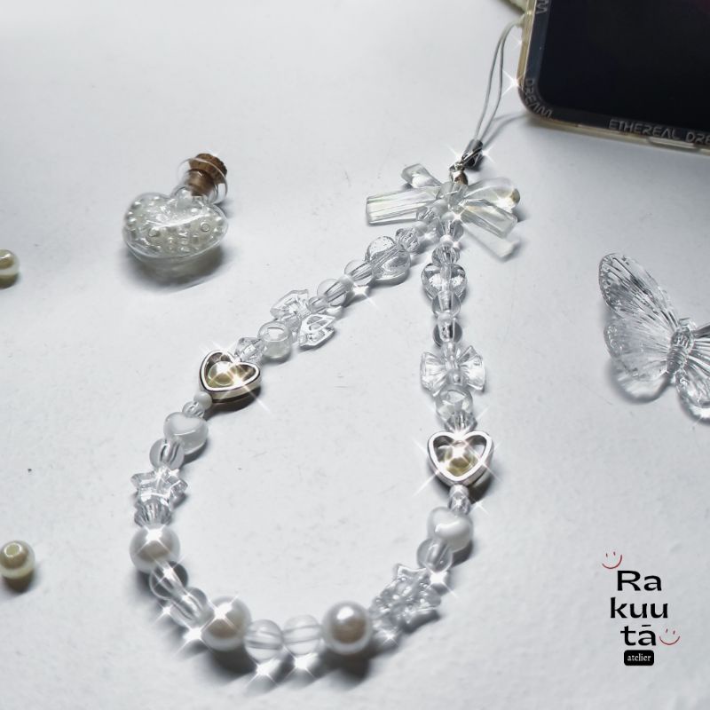 Jual clear bow tie phone strap | gantungan hp manik-manik transparan ...