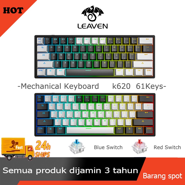 Jual LEAVEN K620 keyboard gaming mechanical rgb murah type-c wired blue switch red switch ...