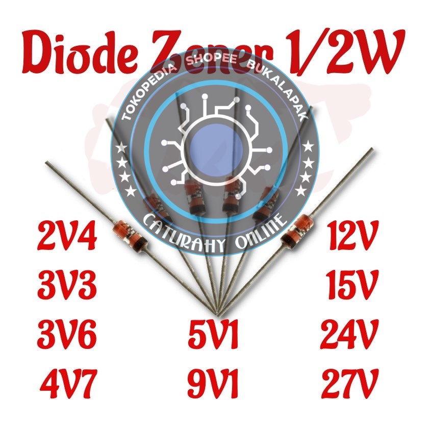 Jual dioda zener 2.4v 3.3v 3.6v 4.7v 5.1v 9.1v 12v 15v 24v 27v diode 0.5W | Shopee Indonesia