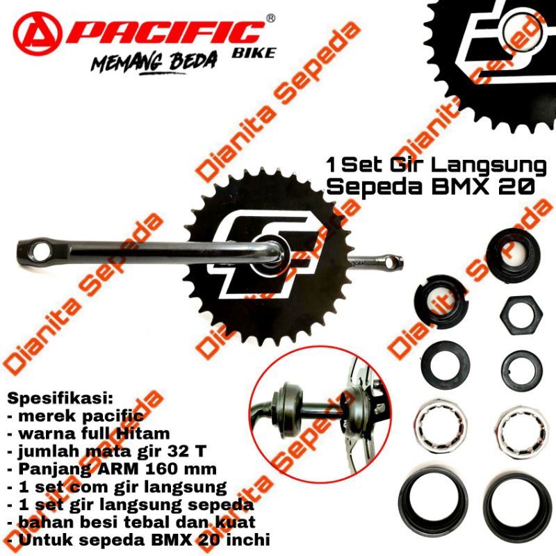 Jual Crank Set Gear Tengah Gir Langsung Besar 44 T Sepeda BMX 20 Inchi ...