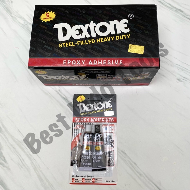 Jual ISI 12 PCS LEM BESI DEXTONE 5 MENIT 48 GRAM HEAVY DUTY HD STEEL ...
