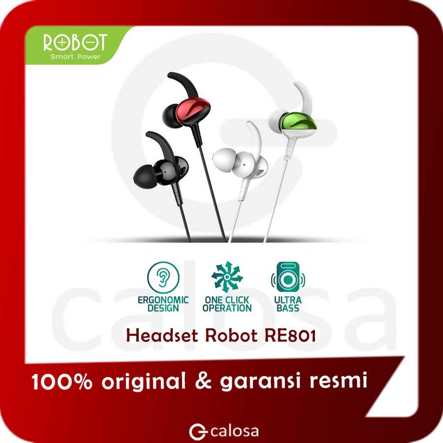 Jual Headset Robot RE801 Wired Earphone Bass Android Segel Original ...