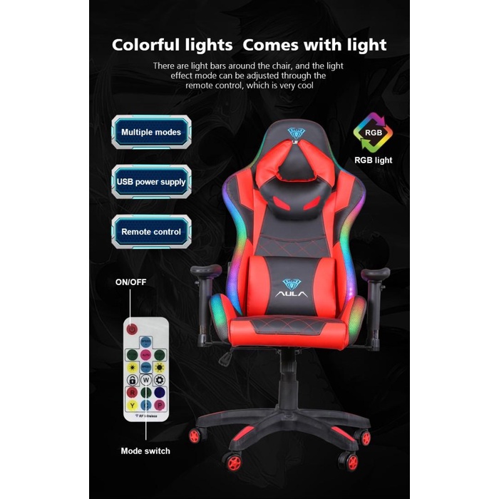 Jual Kursi Gaming/Gaming Chair RGB LED AULA COMMANDER F-8401 GREY ...