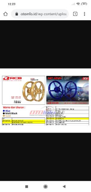 Jual Velg Bintang Motor Merk RCB Tipe 522 Ukuran 140 Ring 17 Motor Mio ...