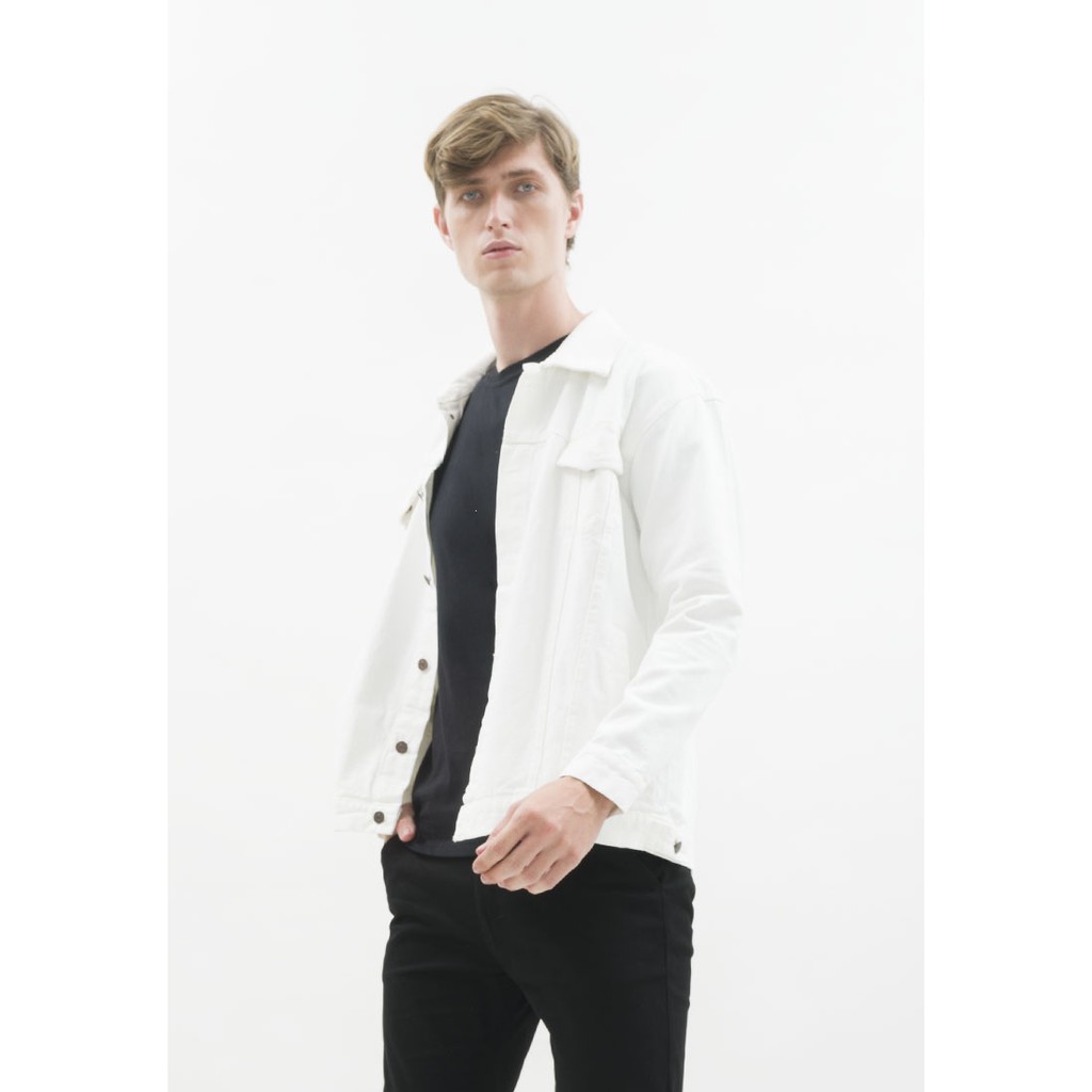 Jual Jaket Jeans Pria Polos Tebal Dilan Jaket Denim Putih | Shopee ...