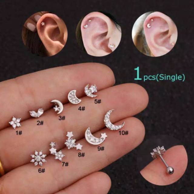 Jual Anting 1piece Piercing Earring EarLobe Stainless Steel Tragus ...